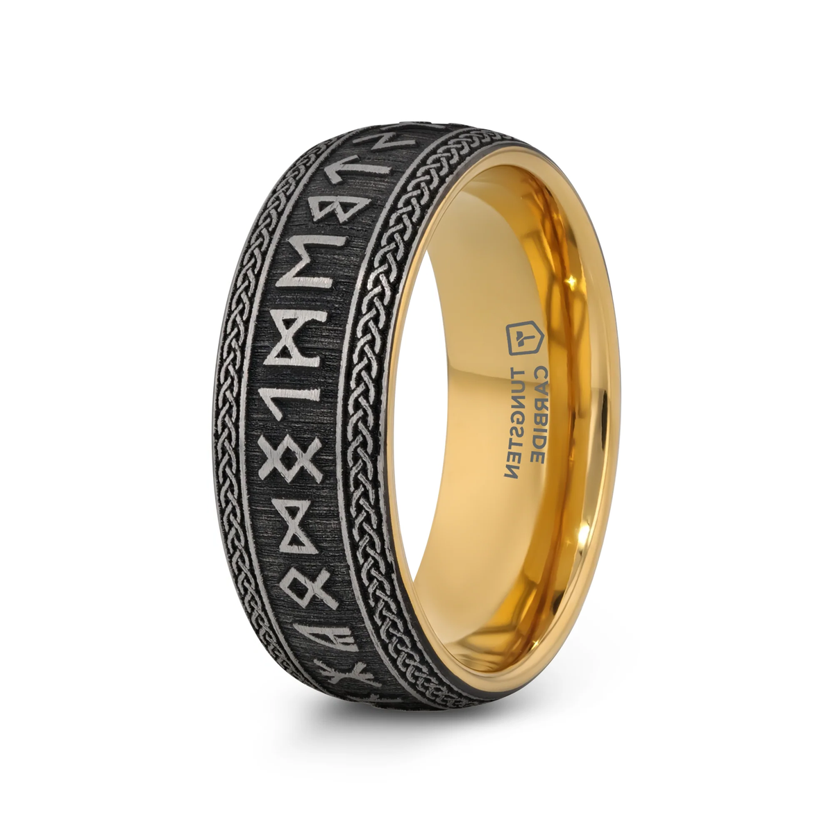 The Baldur Domed Tungsten Men's Ring with Deep Engraved Runes GP Inter ...