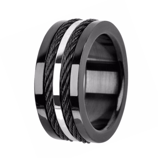 The Engineer Black Stainless Steel Solid Carbon Cable Inlay Ring-9.52m