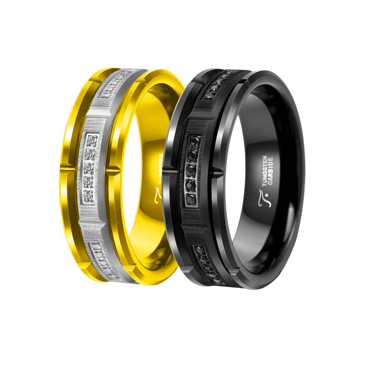 The Swag Tungsten Carbide Men's Wedding Ring 8mm CZ Center Brick Edges ...