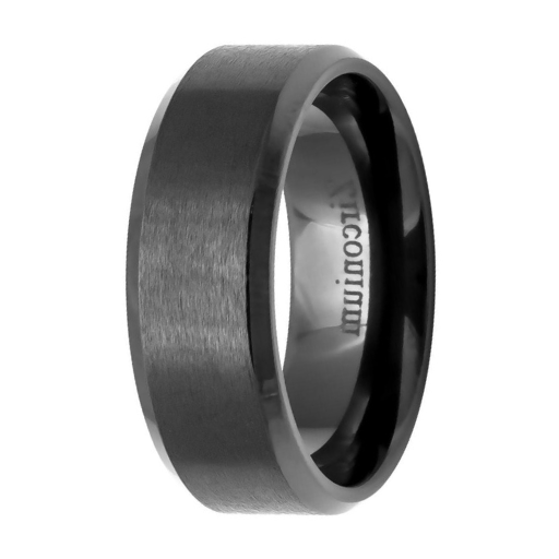 The Meridian Men's Black Zirconium Ring with Brushed Center and Bevele ...