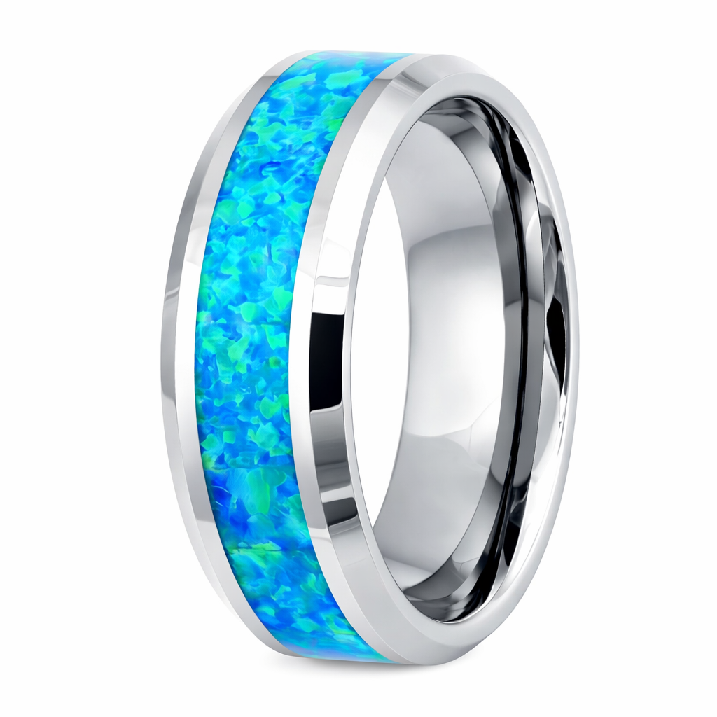 The Celestia Men's Synthetic Opal Inlay with Beveled Edges l 8mm – Just ...