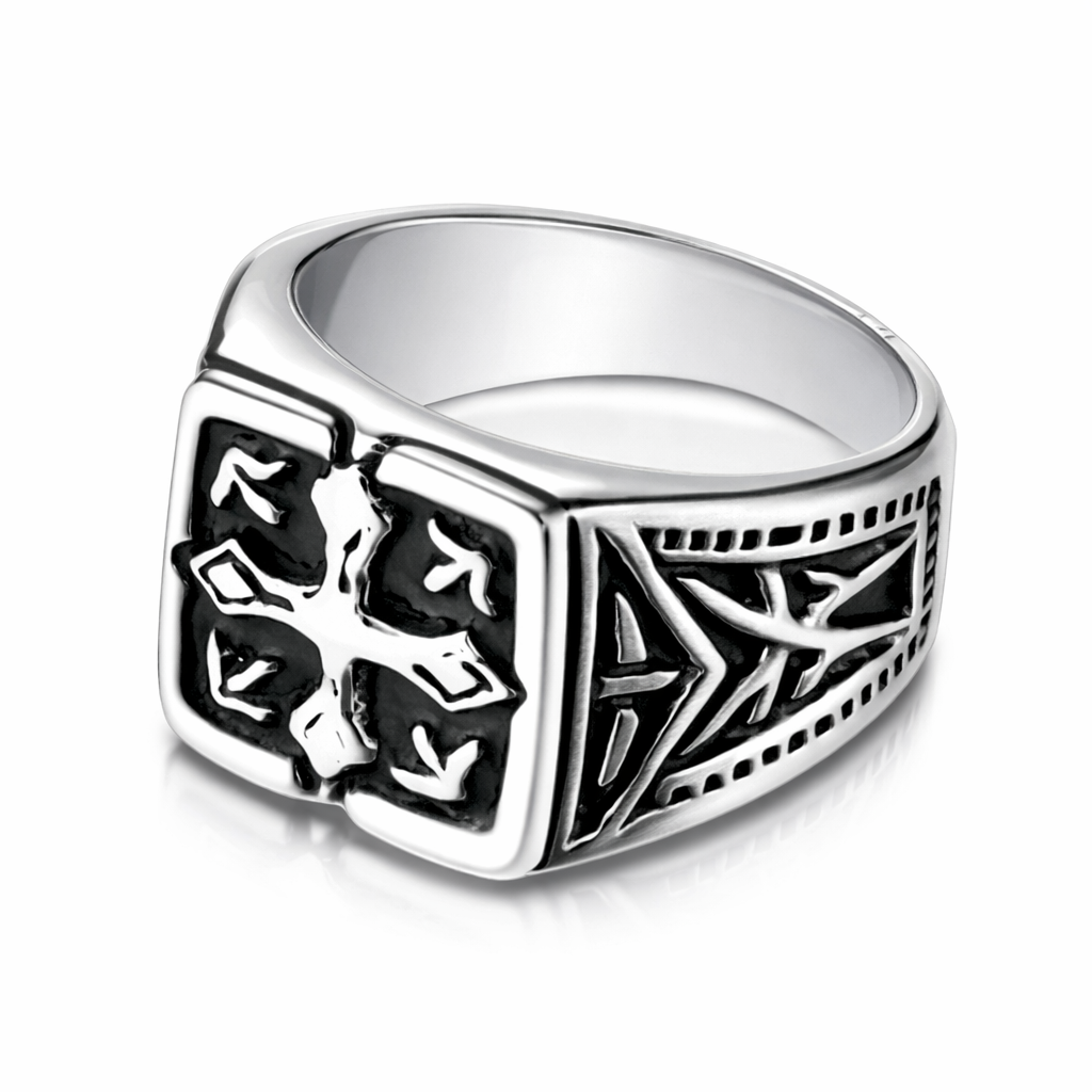 The Crusader 16mm Men's Cobalt Chrome Ring with Raised Cross Arrow Car ...