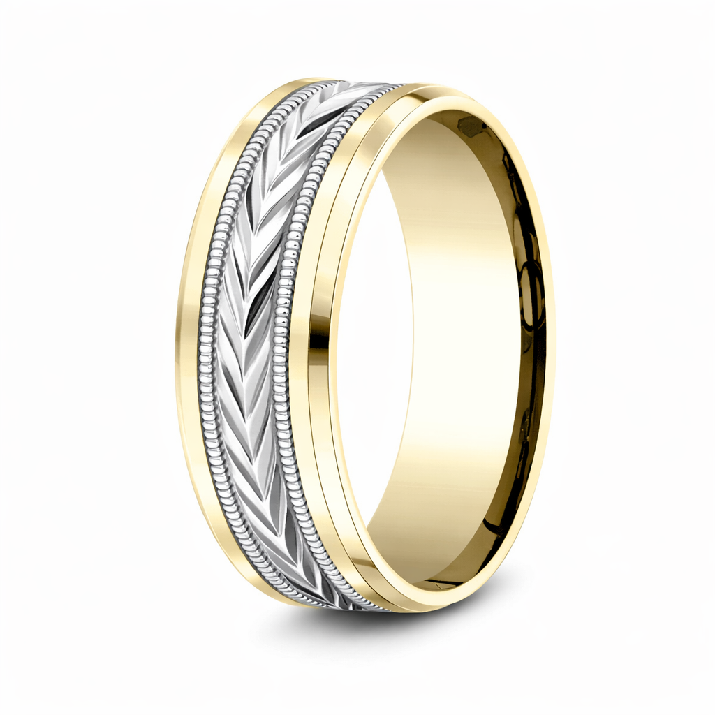The Elector 14K Y&W Gold Wheat Pattern with Milgrain and Polished Beve ...