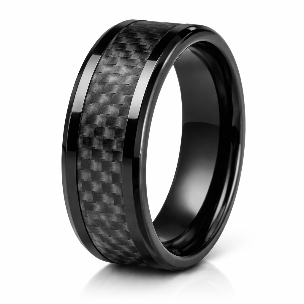 The Hamilton Black Cobalt Chrome Men's Ring Black Carbon Fiber Inlay 8 ...