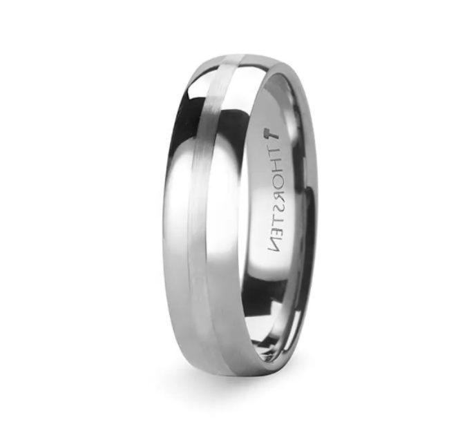 The Henderson Polished Domed White Tungsten Ring with Satin Stripe 6mm ...