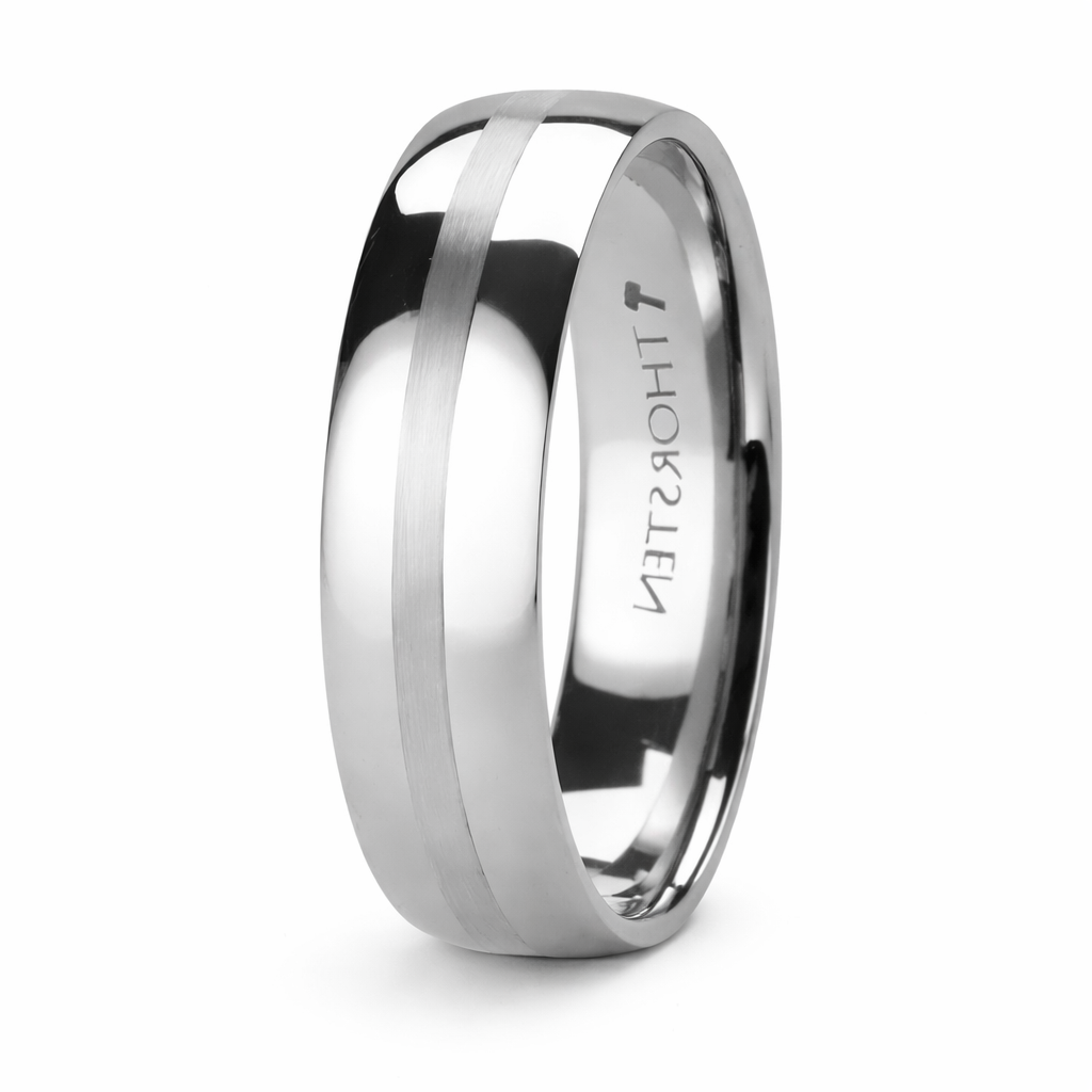 The Henderson Polished Domed White Tungsten Ring with Satin Stripe 6mm ...
