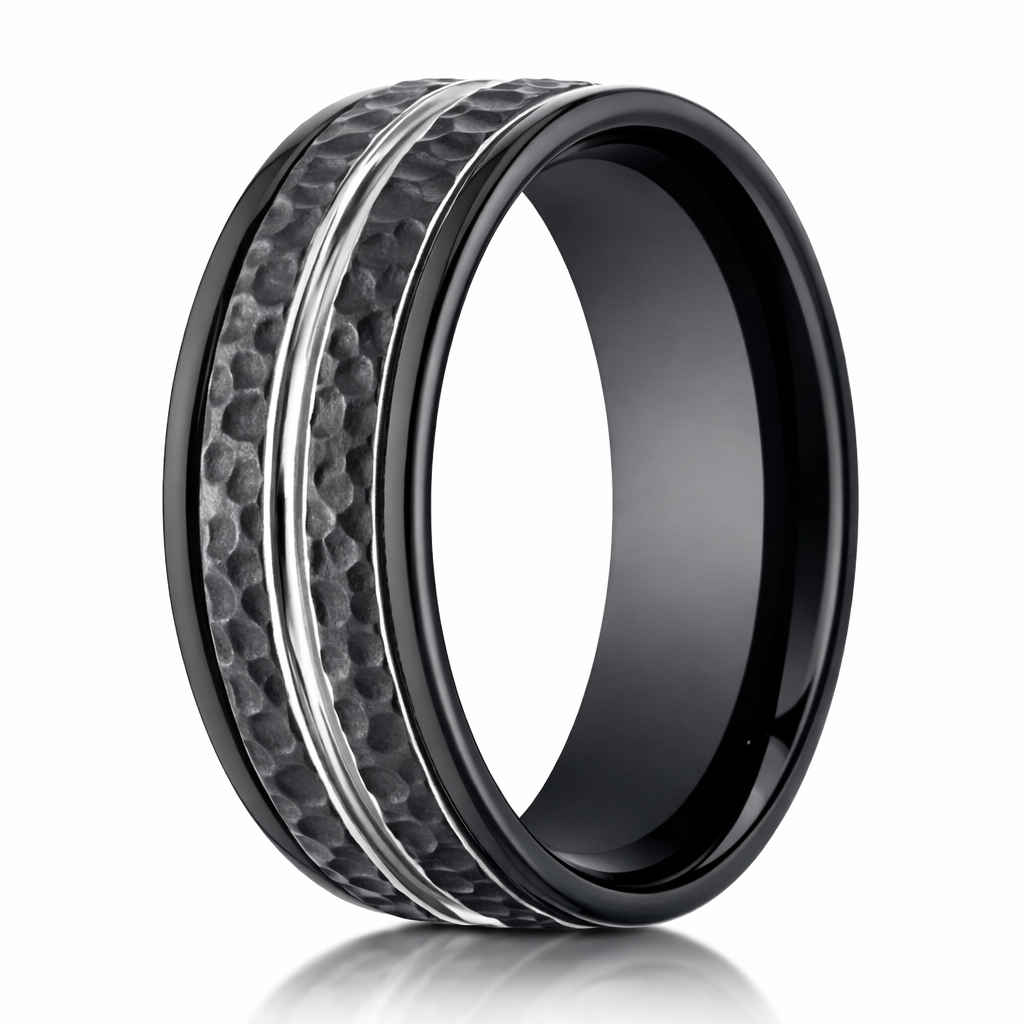 The Lambert Black Cobalt Chrome Ring for Men Hammered Finish 8mm – Just ...