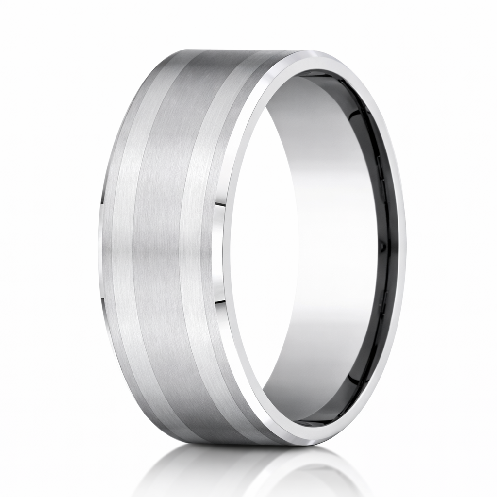 The Meridian Men's Cobalt Chrome and Silver Stripes Wedding Ring 8mm ...