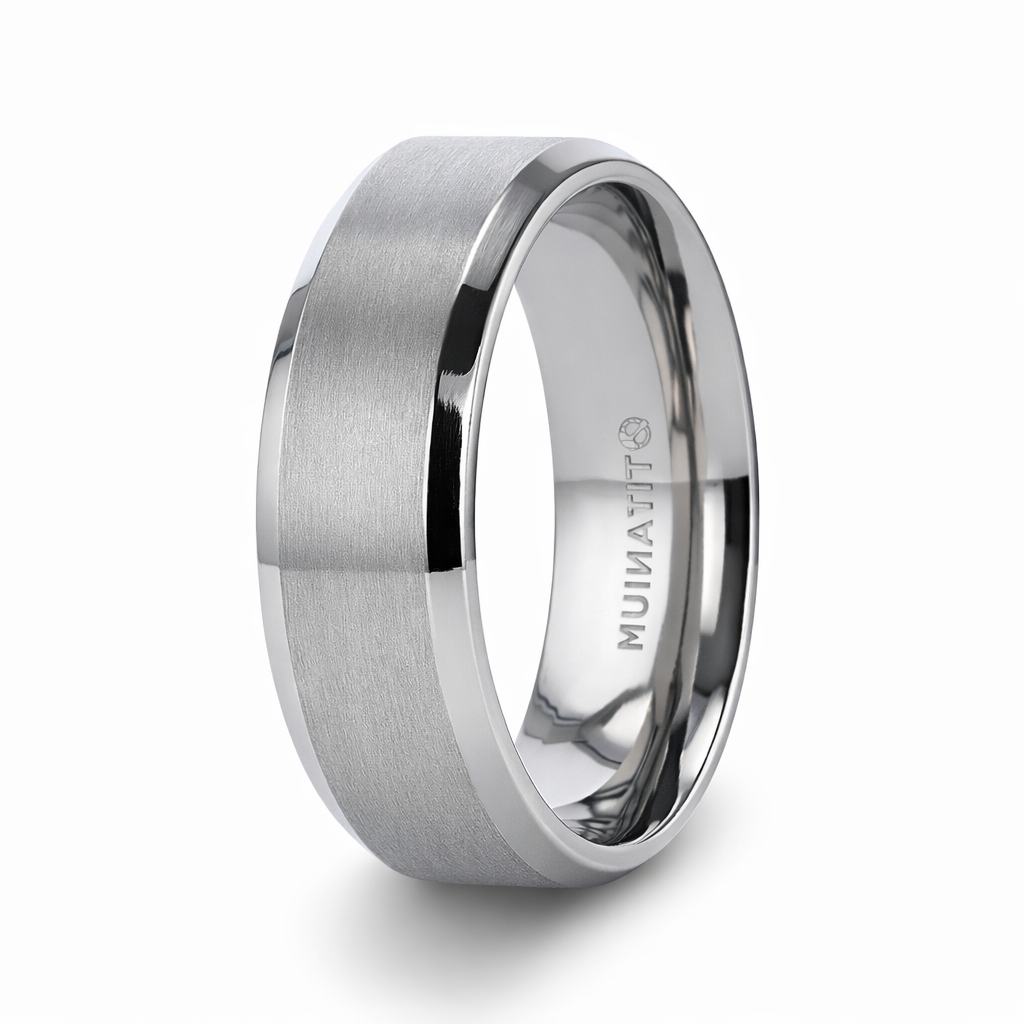 The Shire Titanium Brushed Center Men’s Flat Ring Polished Beveled Edg ...