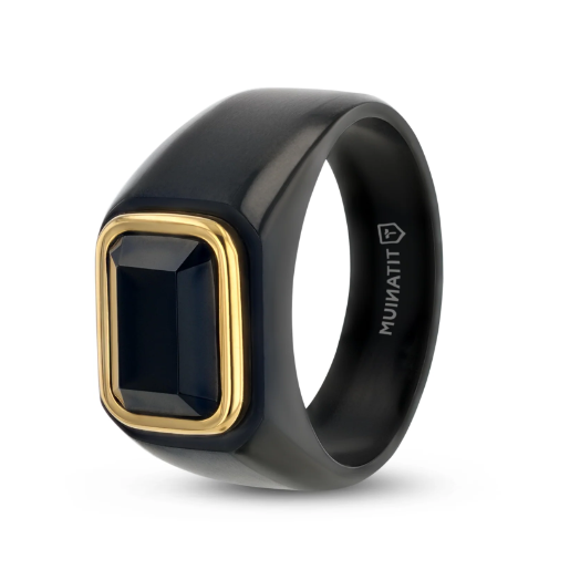 The Sparro Black Titanium Signet Ring With Black Onyx Inlay Outlined i