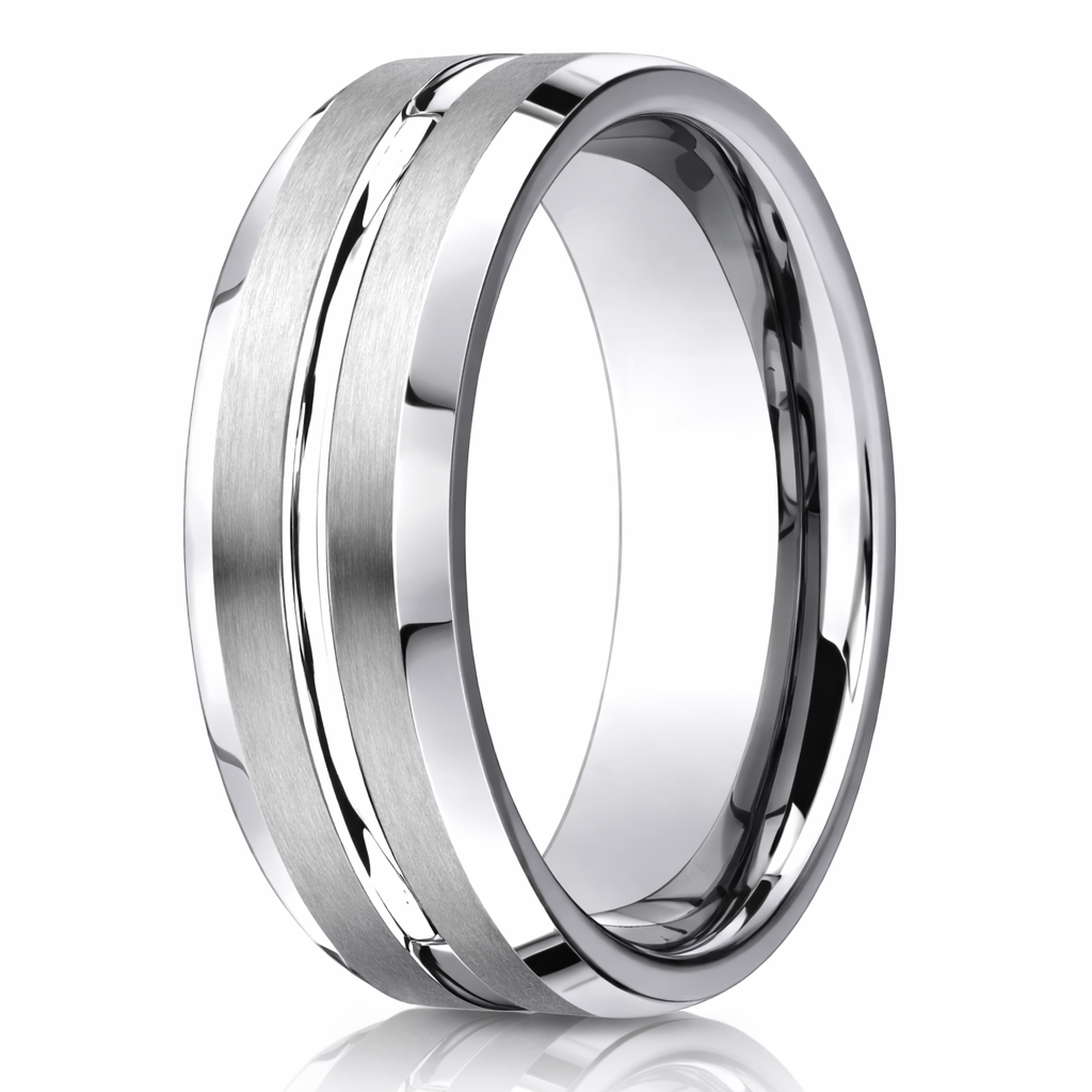 The Titan Satin Cobalt Chrome Wedding Ring For Men Polished Center Gro ...
