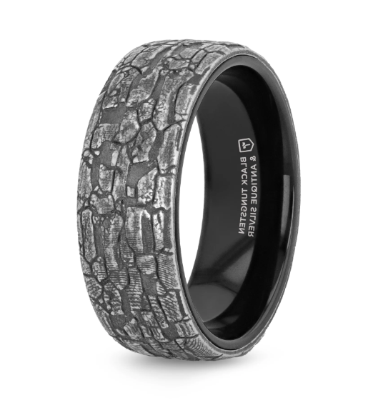 The Brookstone Black Tungsten Band with Sterling Silver Stonework Patt