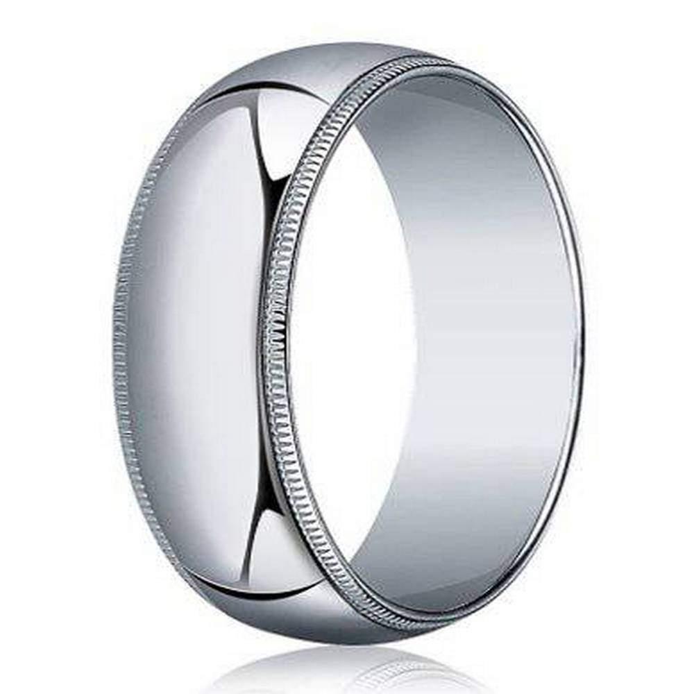 The Crownline White Men's 18K White Gold Wedding Ring With Beaded Edge