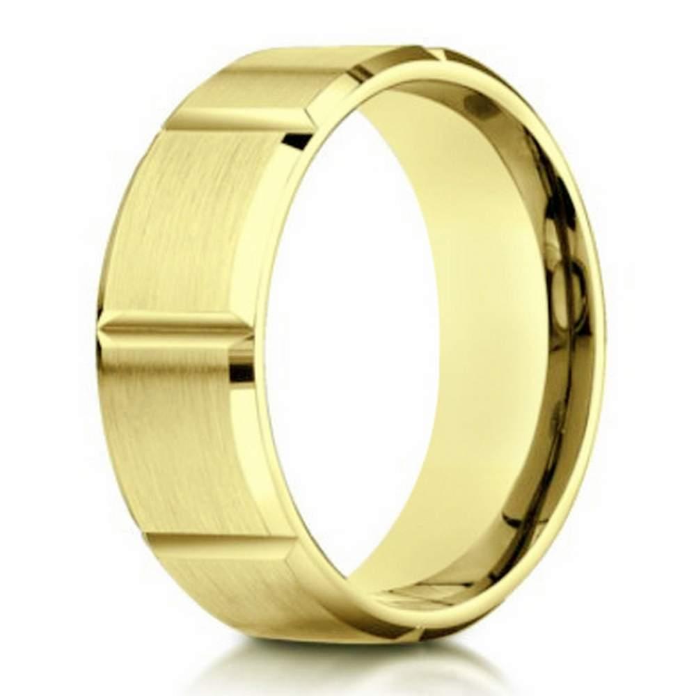 The Aldric 6mm Satin 14k Yellow Gold 8 Vertical Grooves Ring for Men