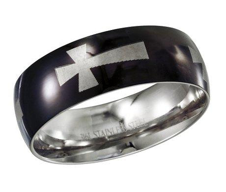 Black Stainless Steel Cross Ring-8mm