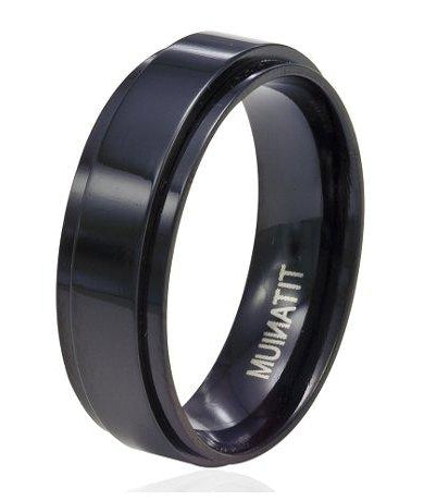 Men's Black Titanium Spinner Ring with Flat Profile and Glossy Finish