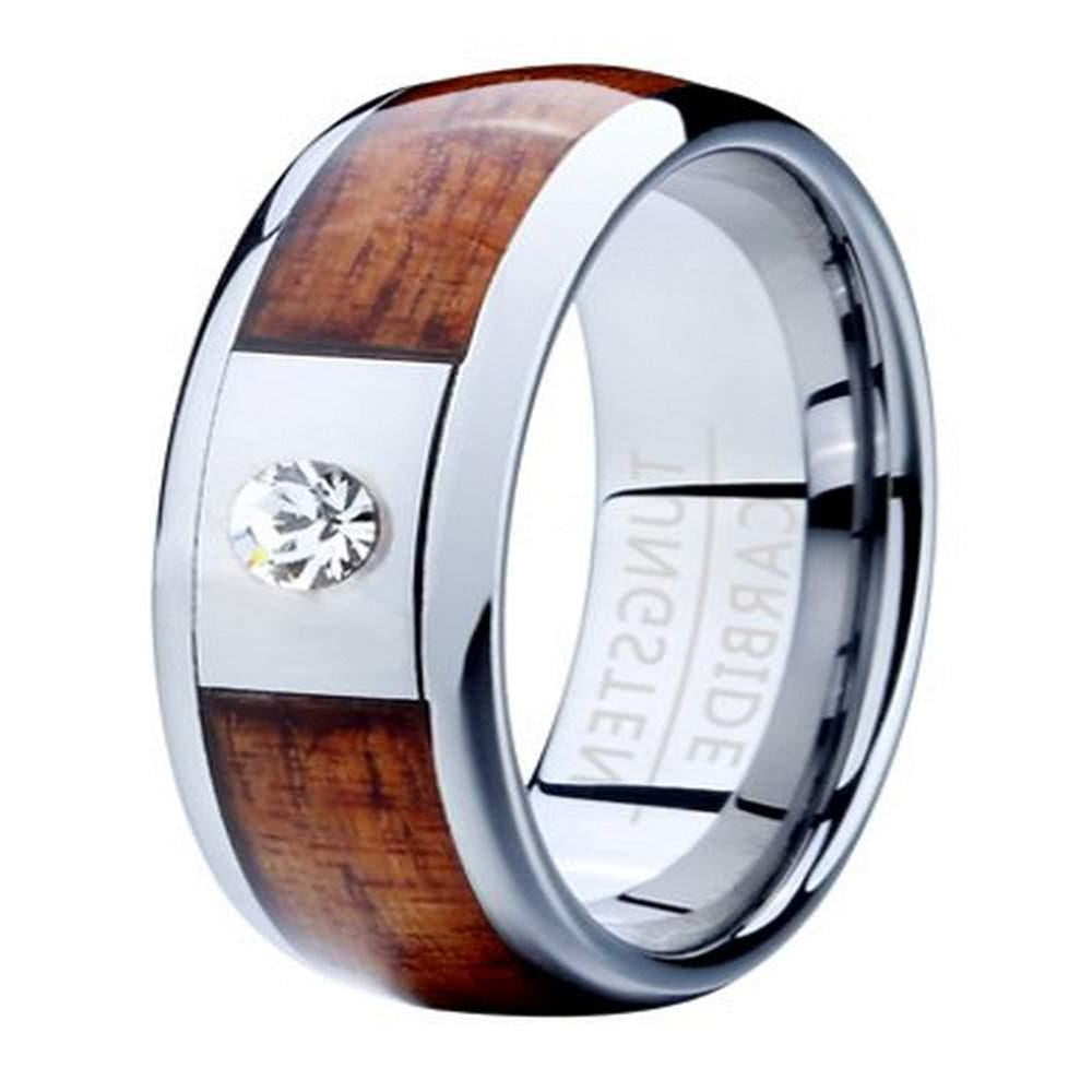 The Azure Root Men's Tungsten Ring with Koa Wood Inlay and Single CZ-8 ...